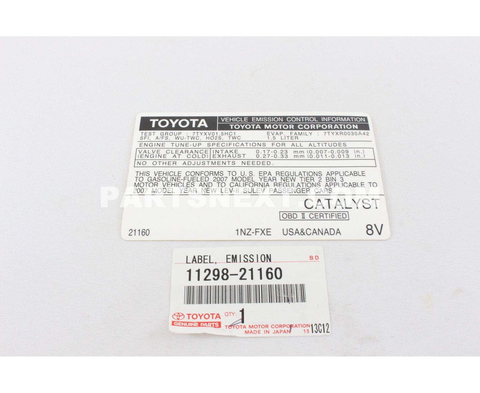 Toyota :: 11298-21160 LABEL, EMISSION CONTROL INFORMATION