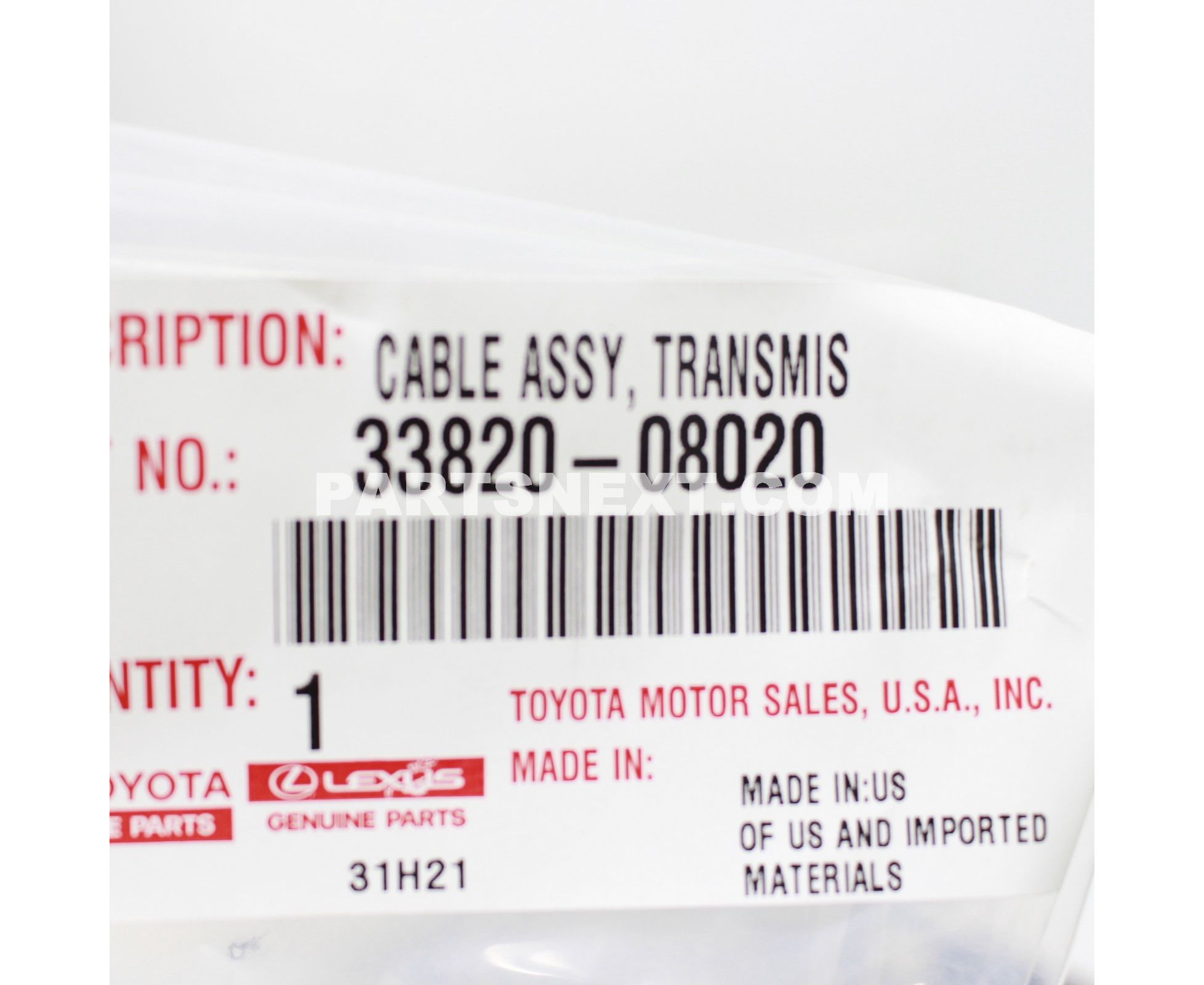 Toyota :: 33820-08020 CABLE ASSY, TRANSMISSION CONTROL